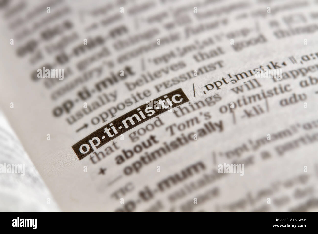 Optimistic Word Definition Text in Dictionary Page Stock Photo - Alamy
