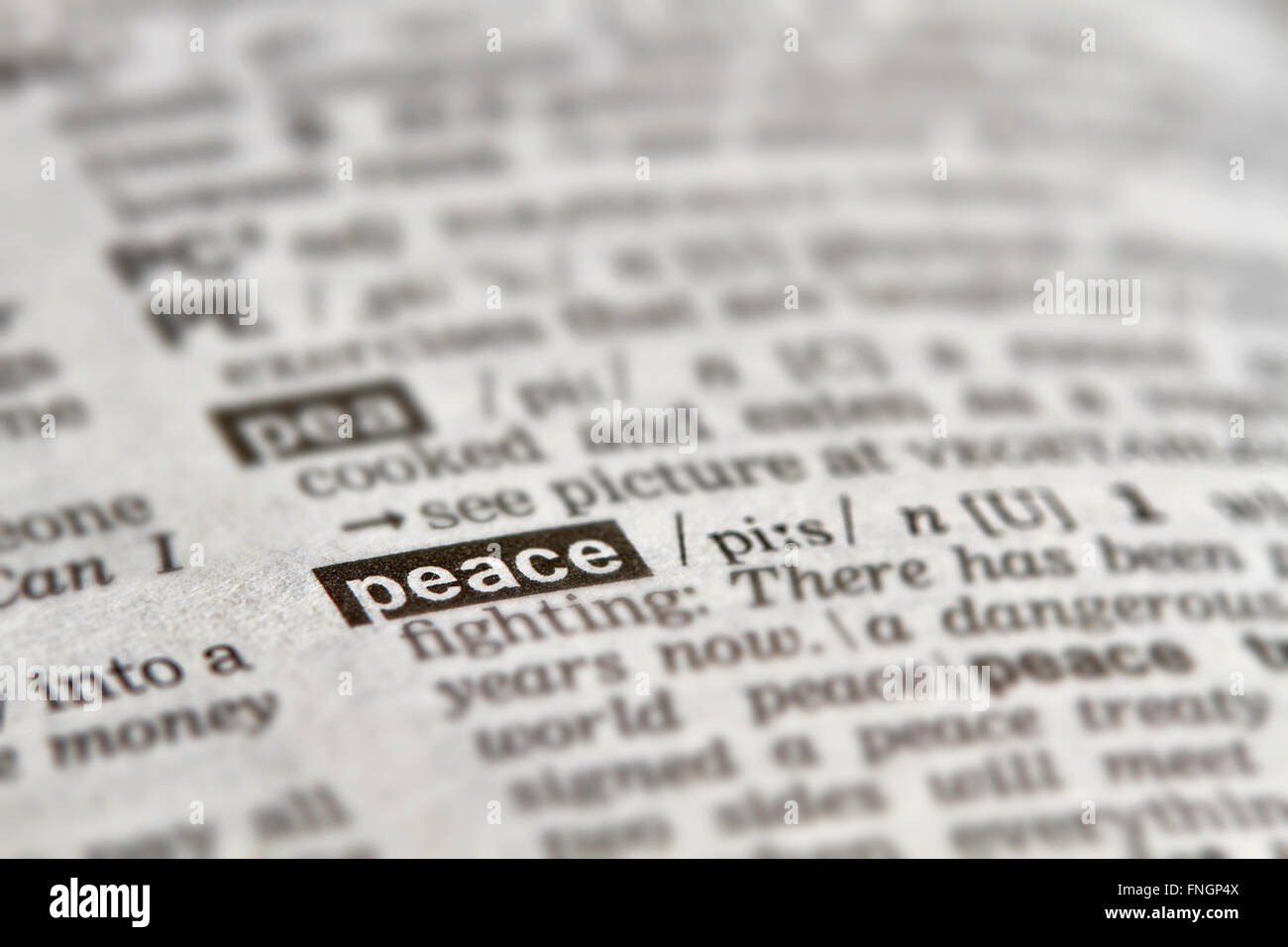 Peace Word Definition Text in Dictionary Page Stock Photo - Alamy