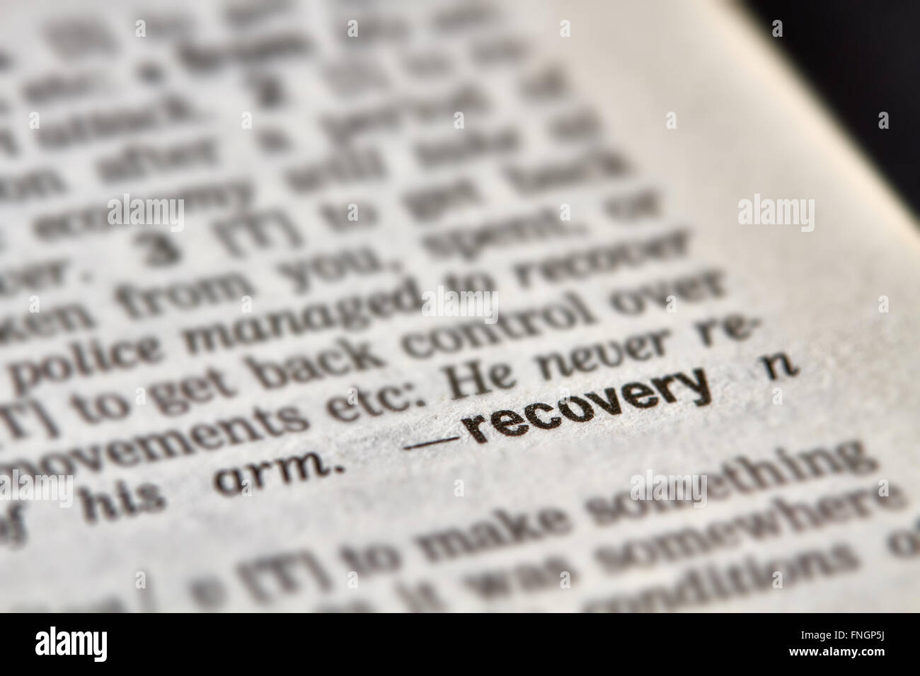 Recovery Word Definition Text in Dictionary Page Stock Photo - Alamy