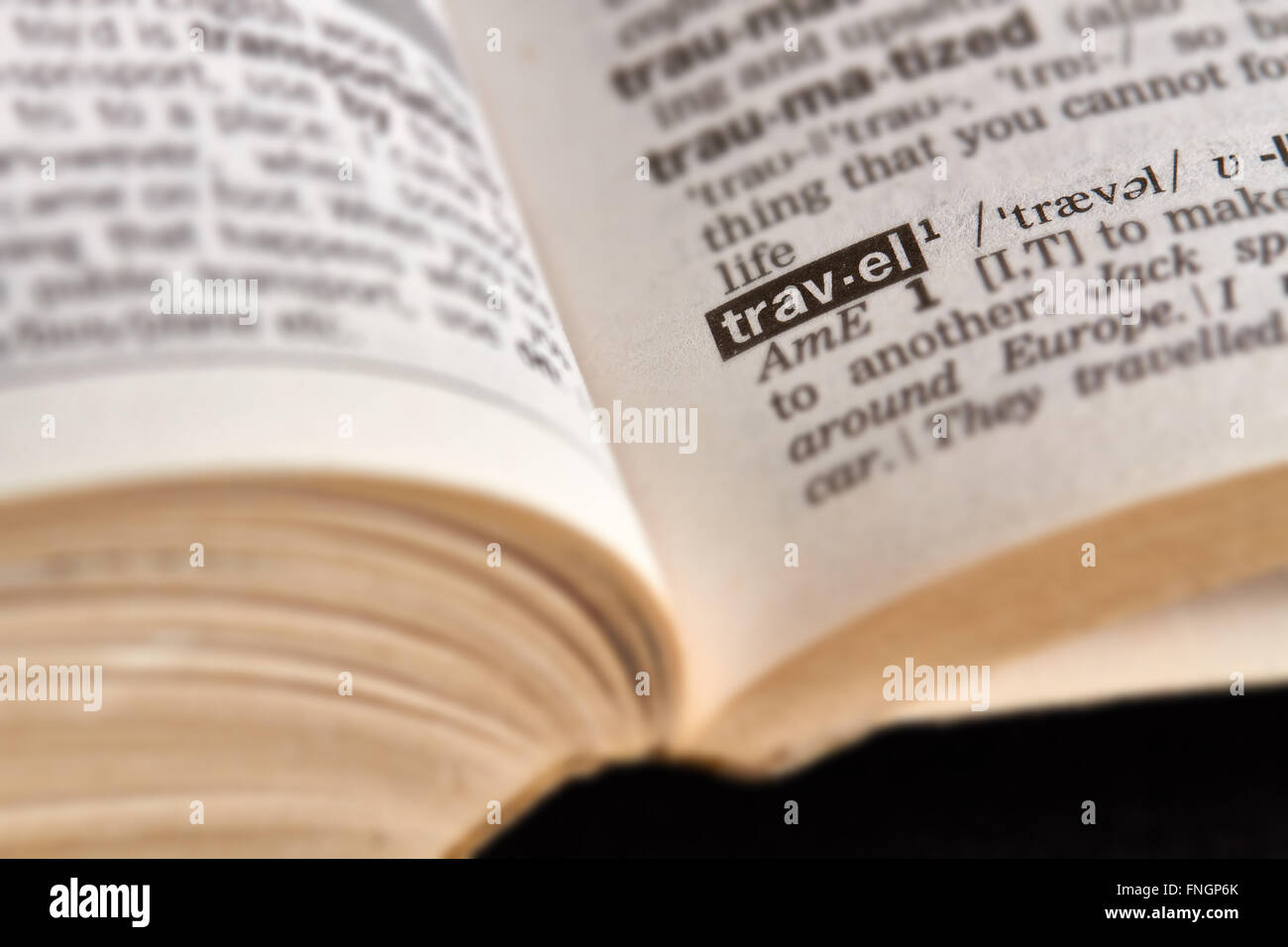 Travel Word Definition Text in Dictionary Page Stock Photo - Alamy