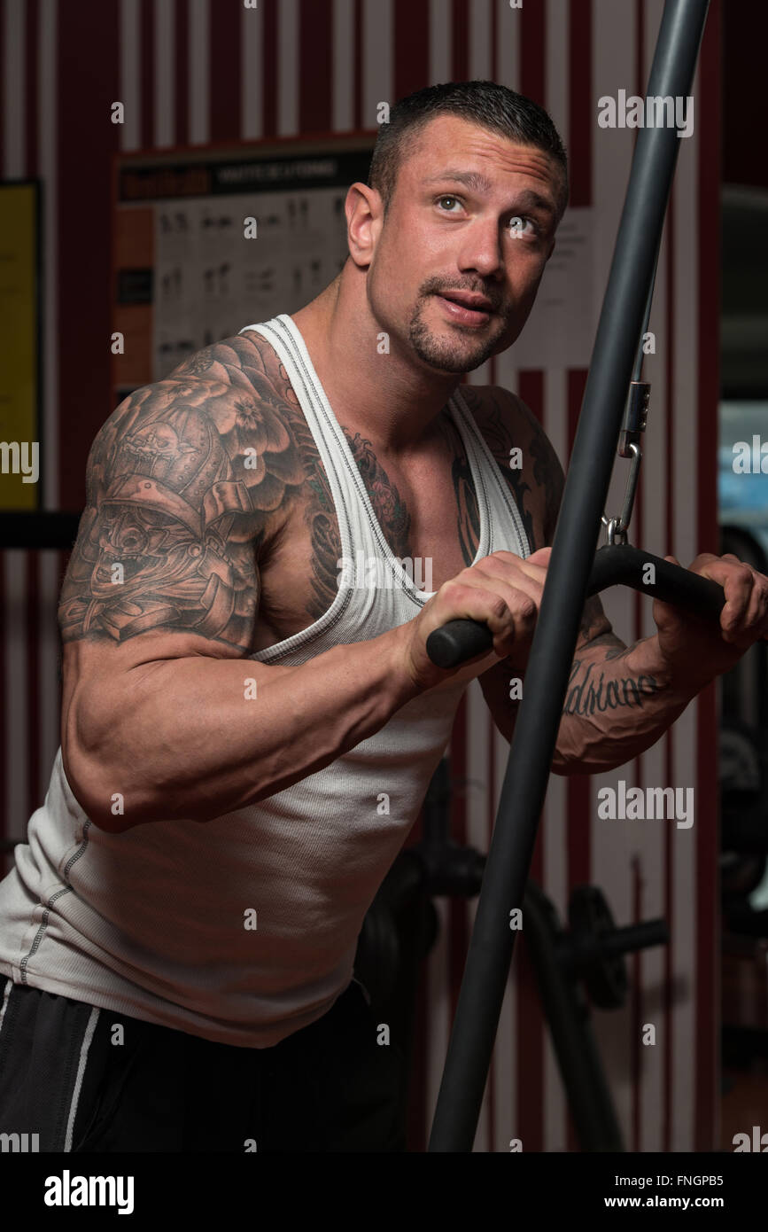 Adult Bodybuilder Doing Heavy Weight Exercise For Triceps Stock Photo ...