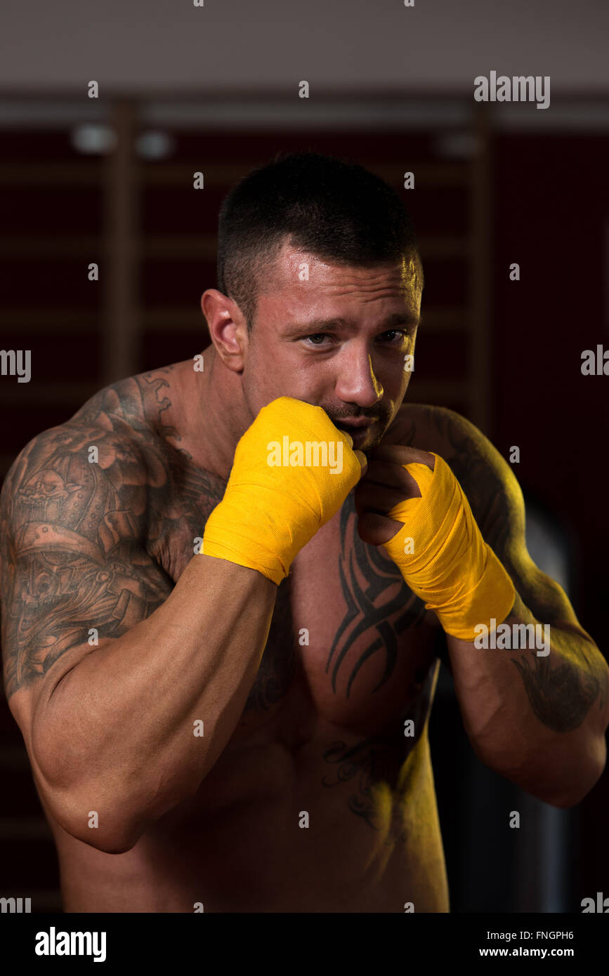 Muscular Boxer MMA Fighter Practice His Skills Stock Photo - Alamy