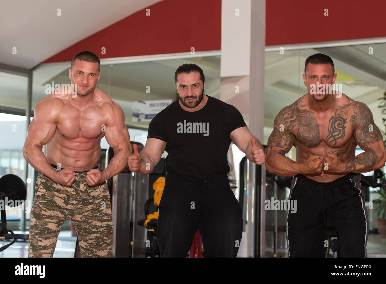 Group Of Bodybuilders Posing in Gym - Showing They Well Trained Body ...