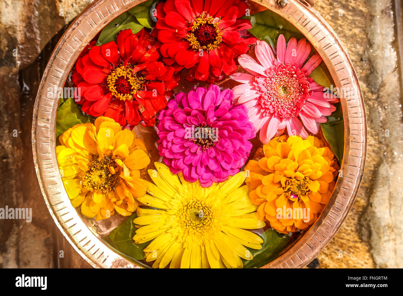 Bowl full of different and fresh colorful flowers Stock Photo - Alamy