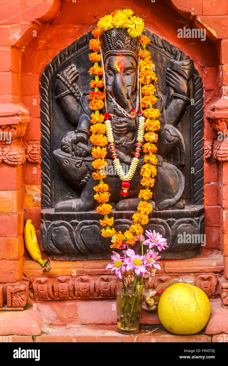 God Ganesh with flowers and fruits, Diwali festival, Nepal Stock Photo ...