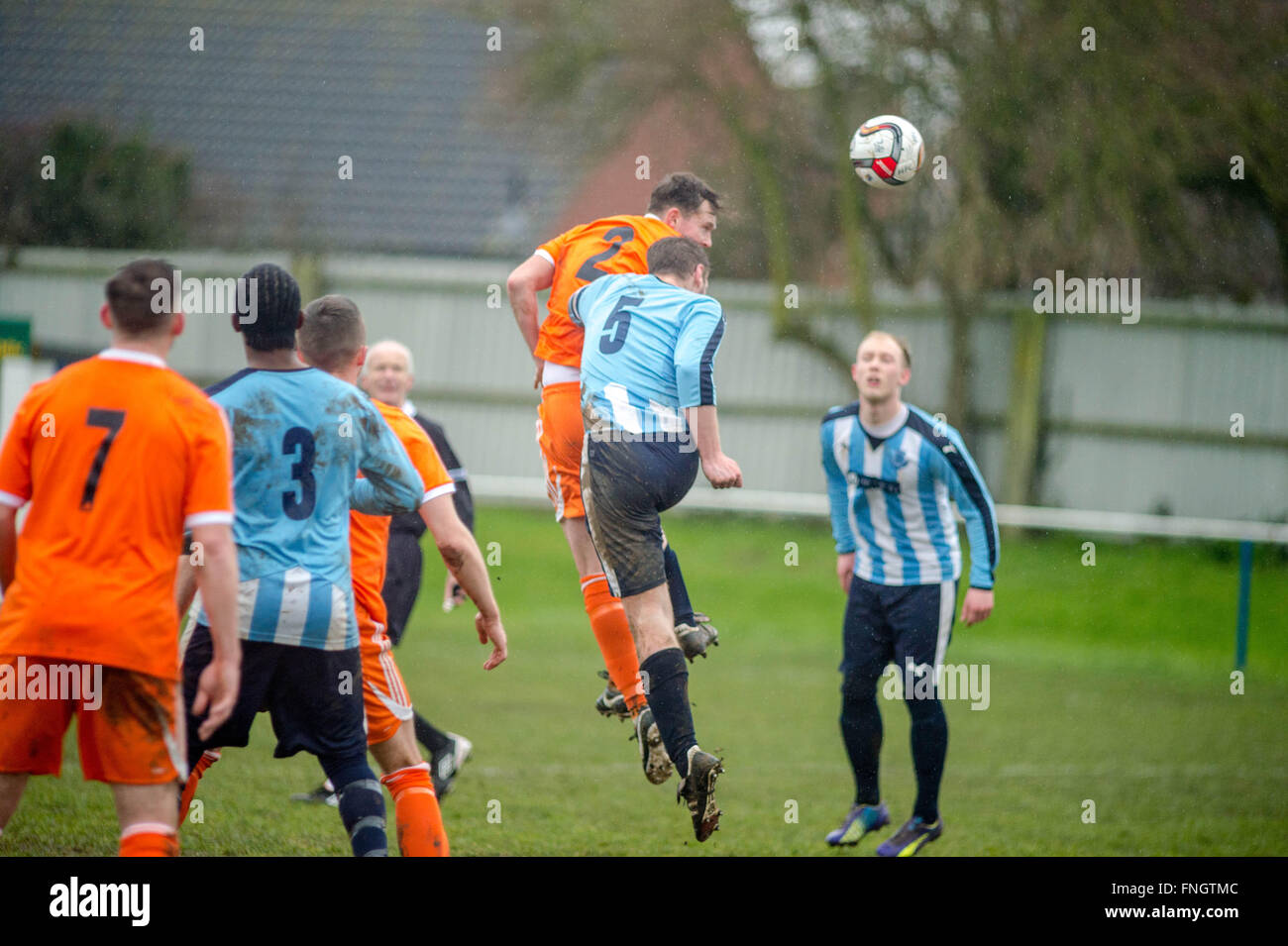 Holland and Lawford lads battle it out in the header Stock Photo - Alamy