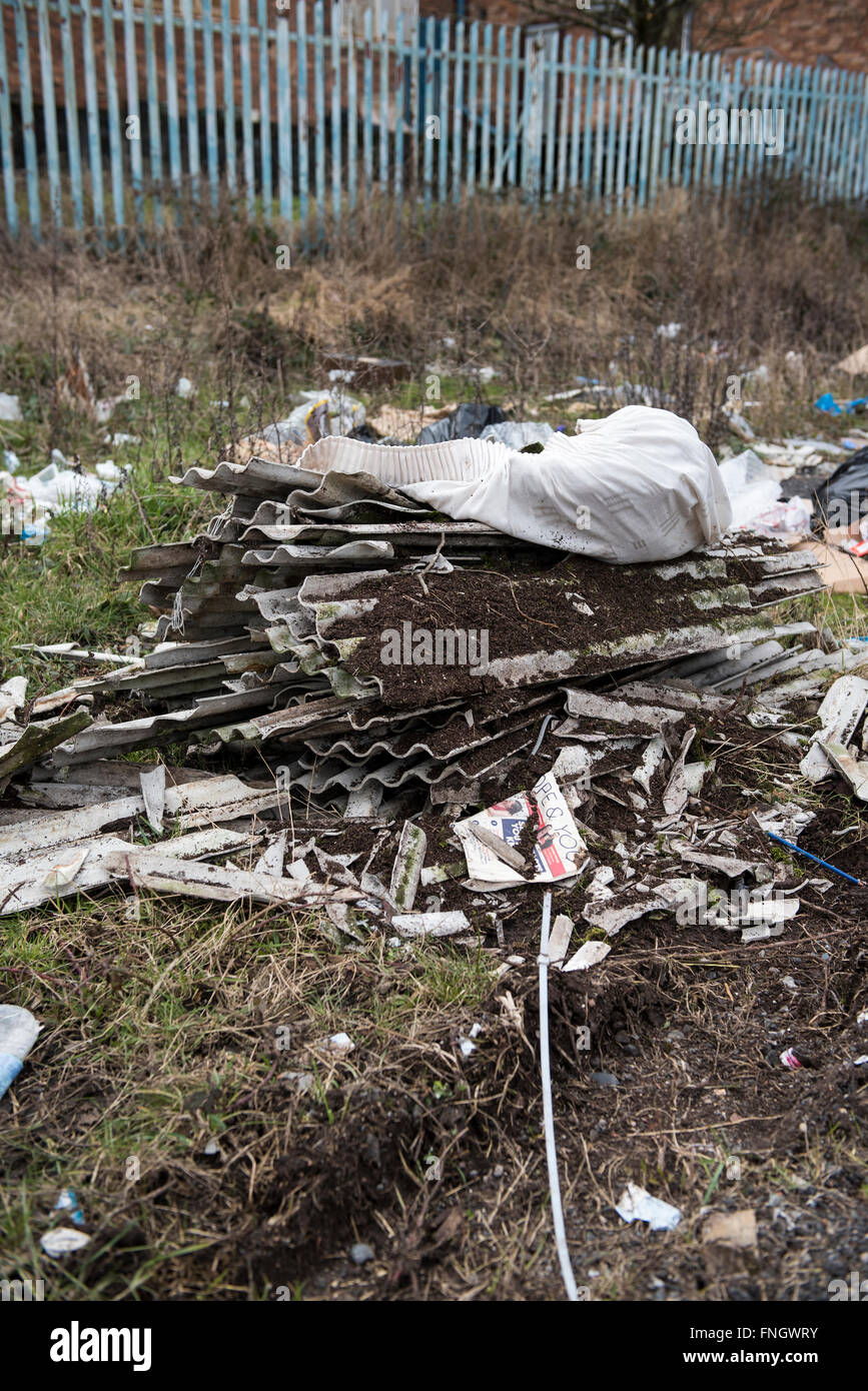 Illegal asbestos fly tipping in public place, Stoke UK Stock Photo - Alamy