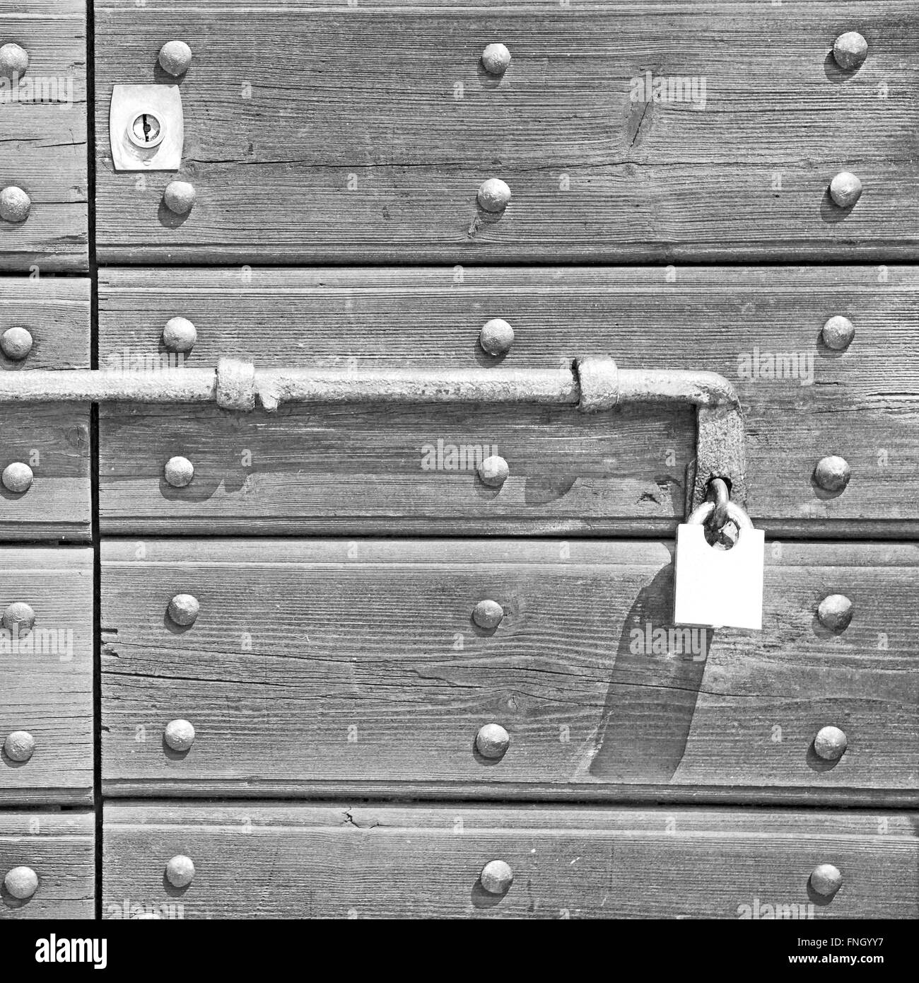 europe old in italy antique close brown door and rusty lock closeup ...