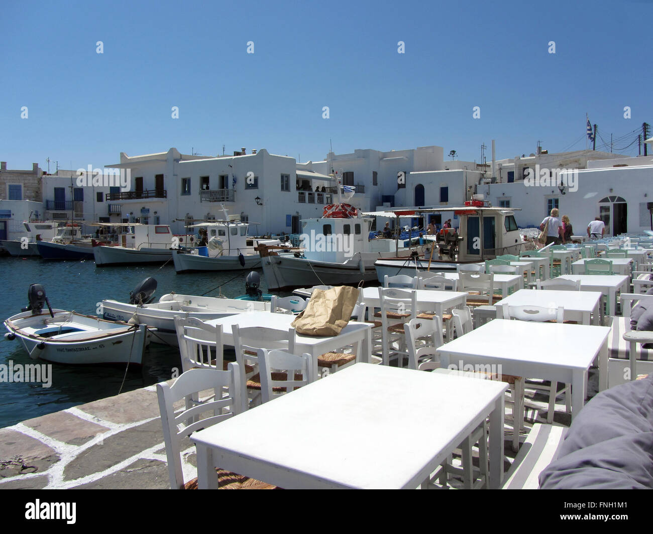 Greece, Cyclades, Paros Island, Naoussa, restaurant near the harbour ...