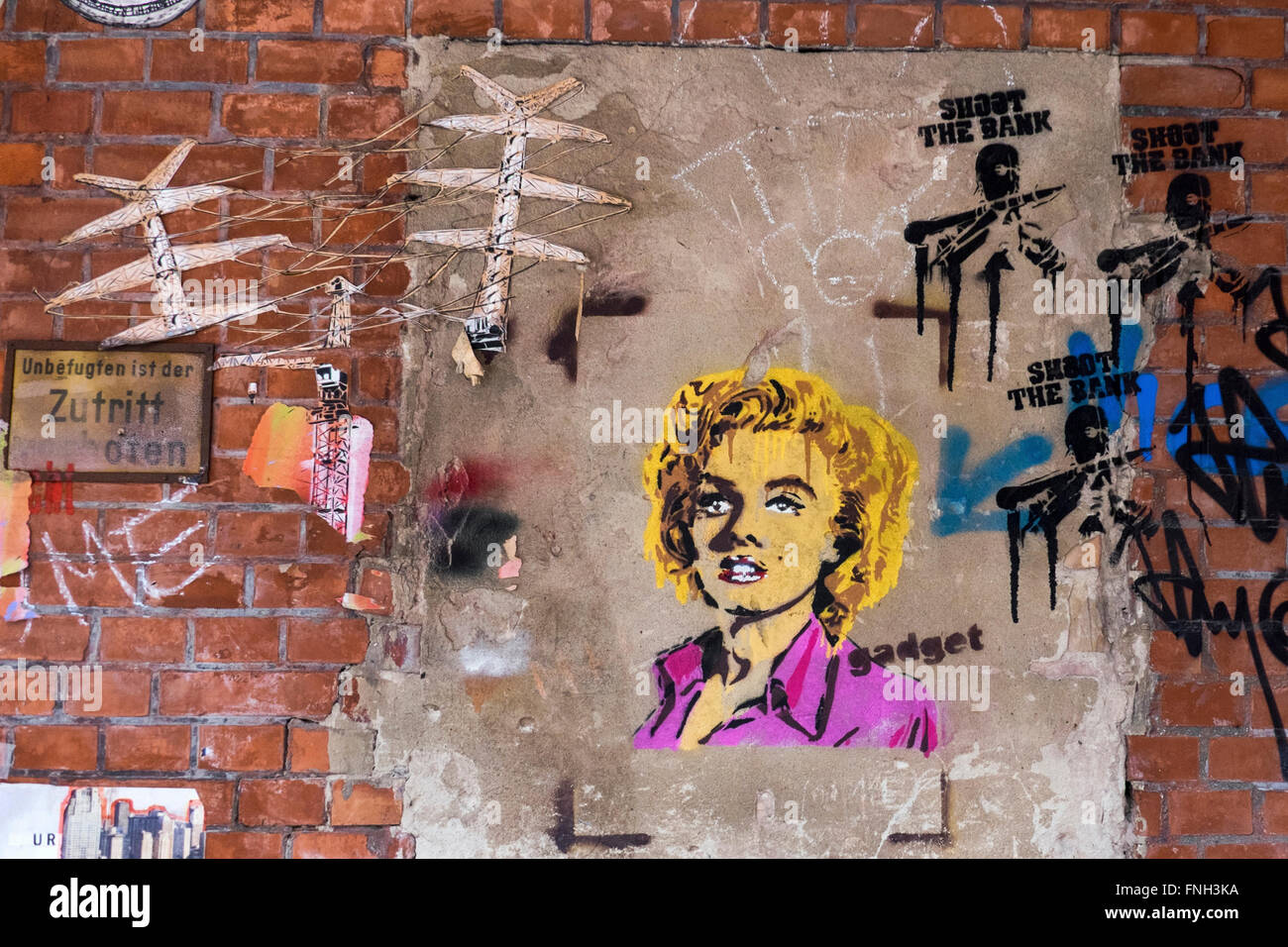 Berlin, Dock 11 building wall detail. Street art on building which has ...