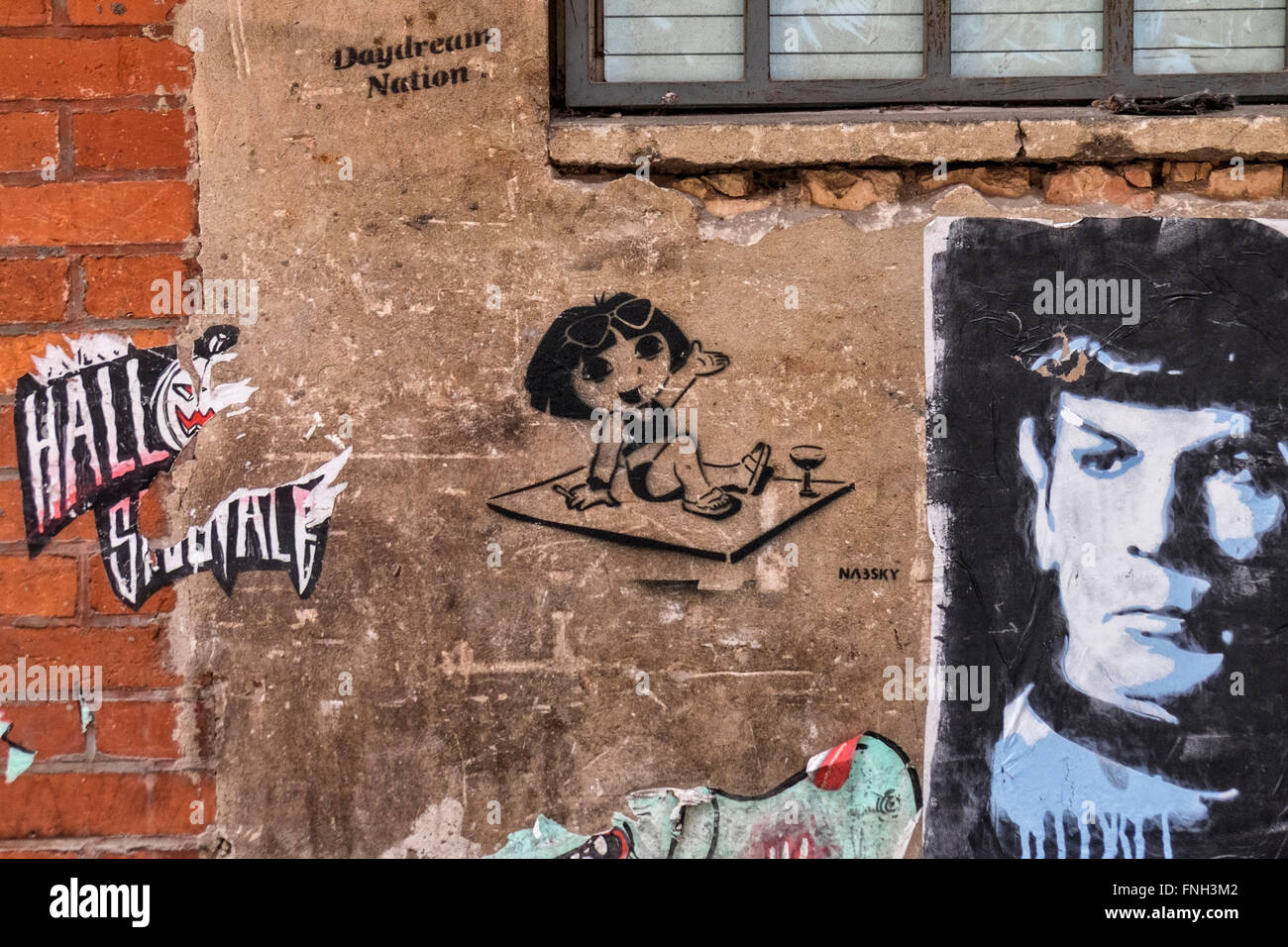 Berlin, Dock 11 building wall detail. Street art on building which has ...
