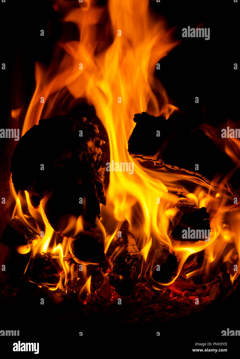 Flames of fire in a fireplace Stock Photo - Alamy