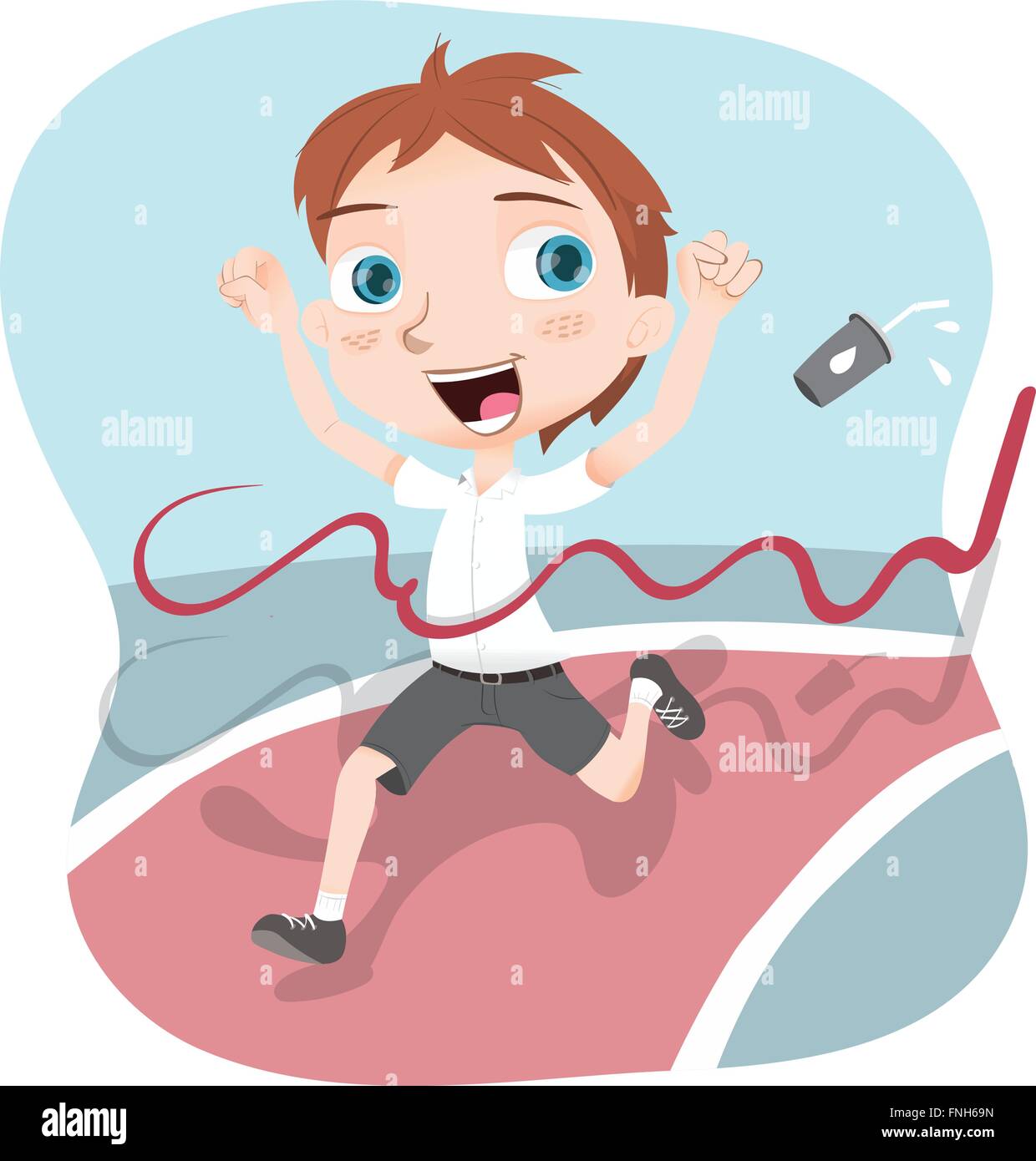 cartoon schoolboy crossing the finish line Stock Vector Image & Art - Alamy