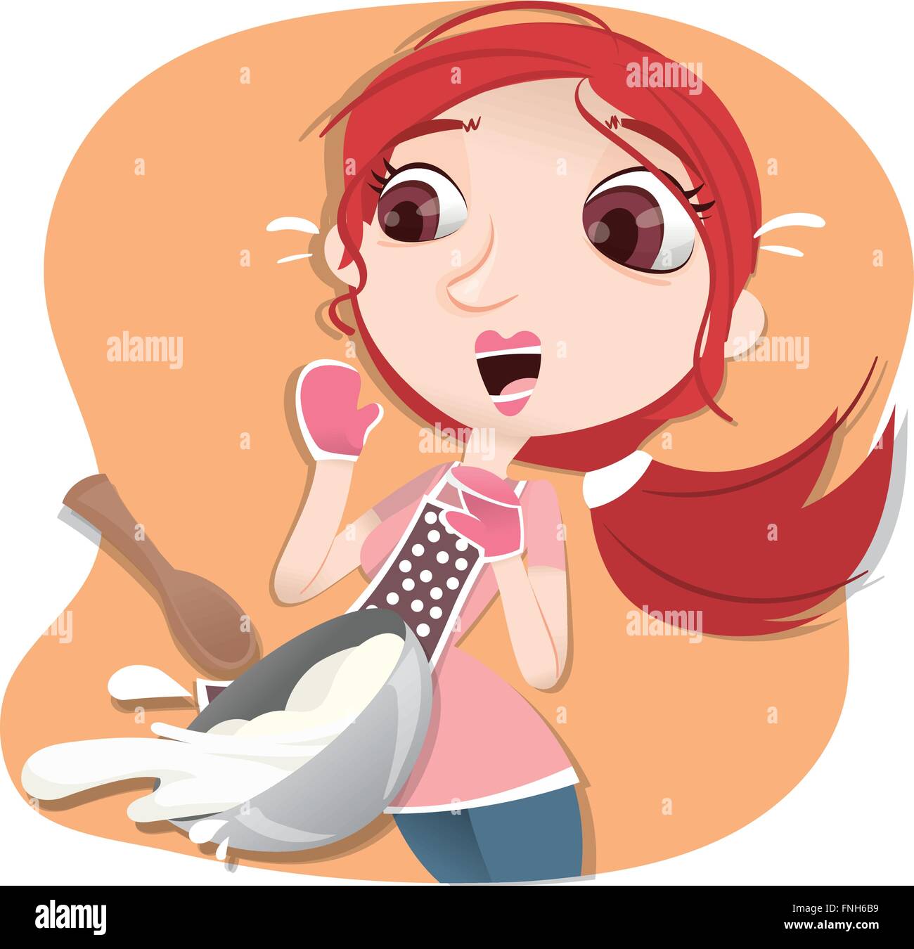 cartoon girl having little accident while cooking Stock Vector Image ...