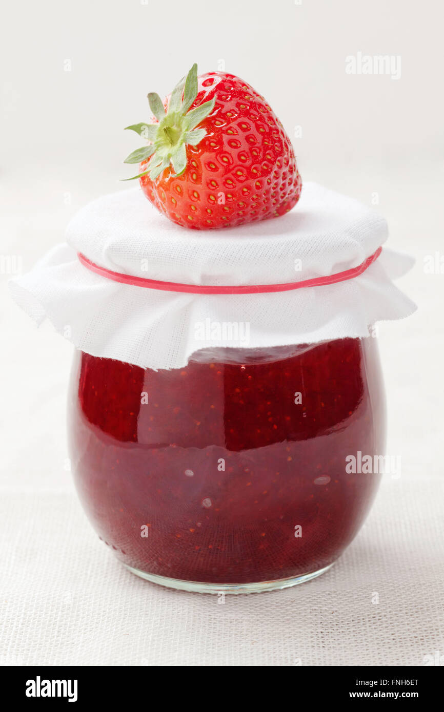 Strawberry jam in jar Stock Photo - Alamy