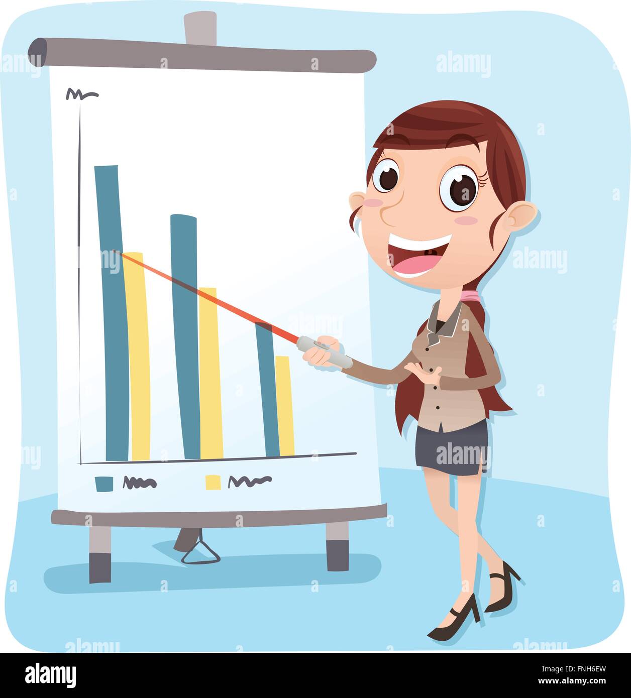 cartoon woman presenting bar chart with laser pointer Stock Vector ...