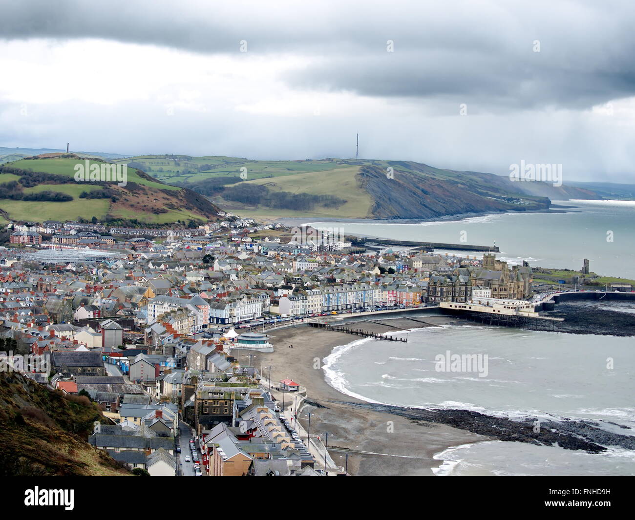 Seafront North side view from constitution hill Aberystwyth Wales Stock ...