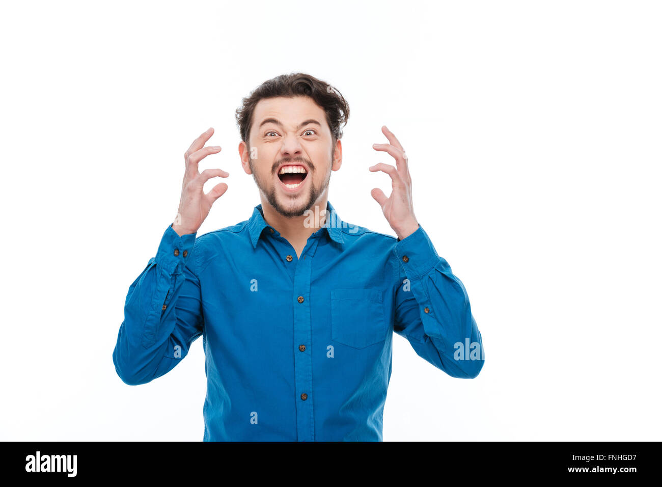 Portrait of a crazy man screaming isolated on a white background Stock ...