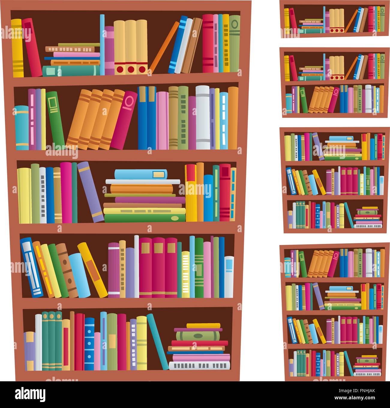 Cartoon illustration of bookshelf in 5 different versions Stock Vector ...