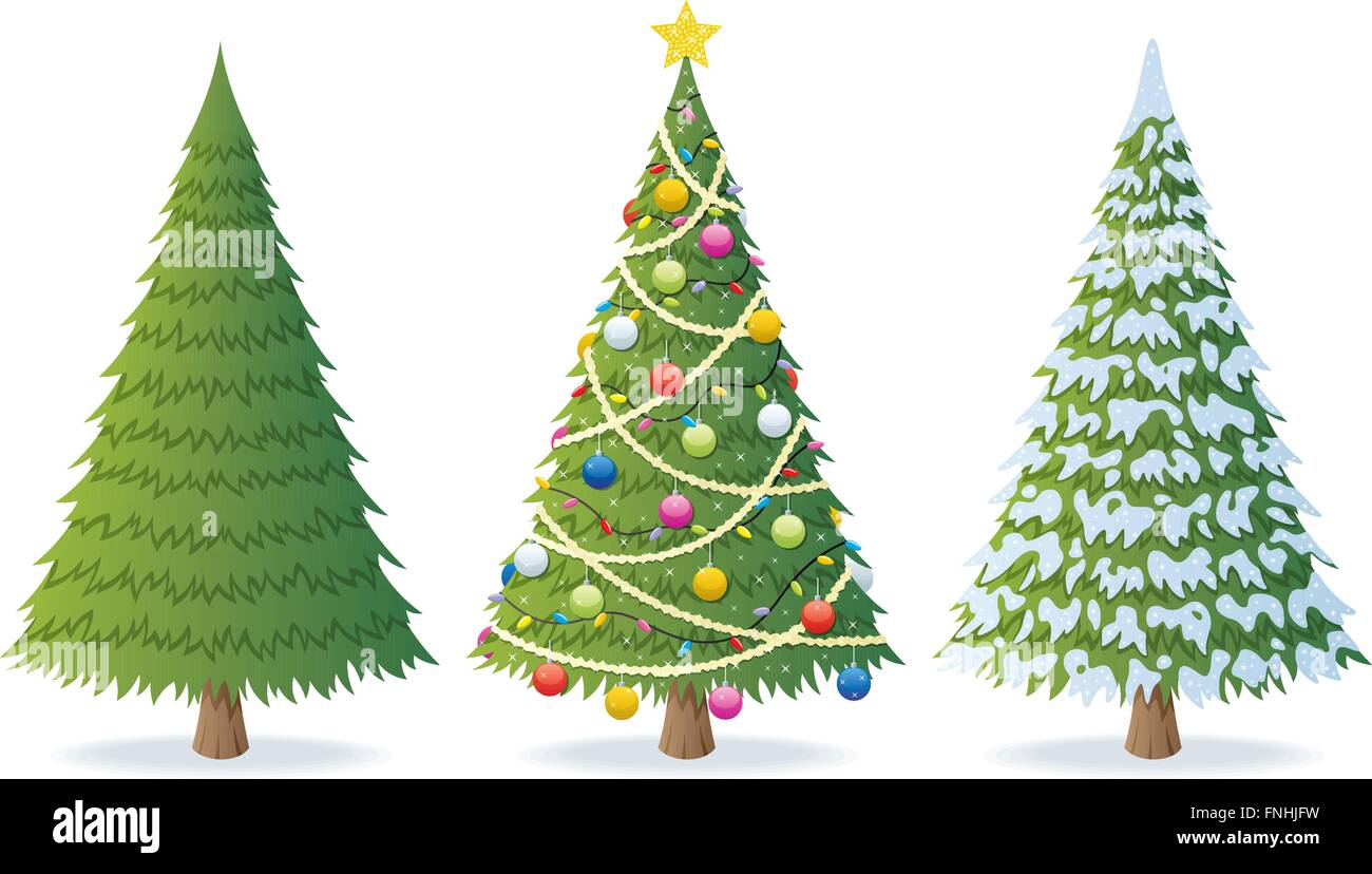 Cartoon illustration of Christmas tree in 3 different situations Stock ...