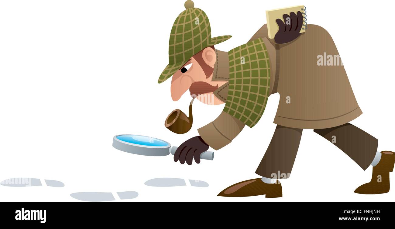 Cartoon illustration of detective following footprints Stock Vector ...