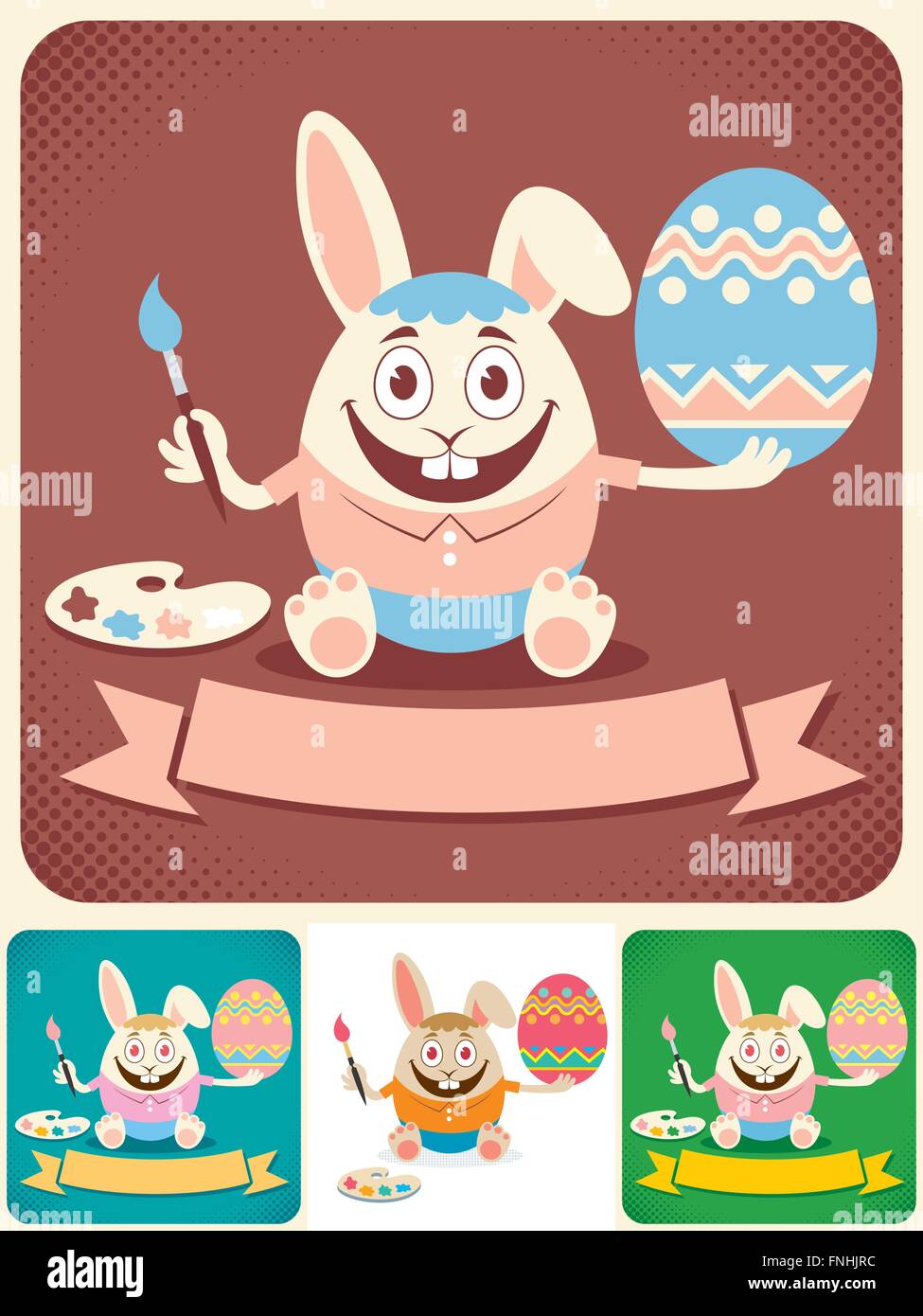 Easter bunny painting an egg. Illustration is in 4 versions. No ...