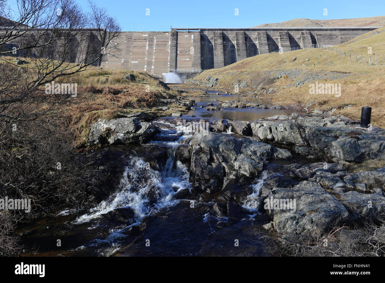 River Lednock and dam Glen Lednock Scotland March 2016 Stock Photo - Alamy