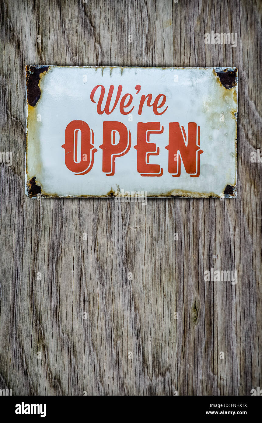 Rustic Vintage Open Store Sign Stock Photo - Alamy