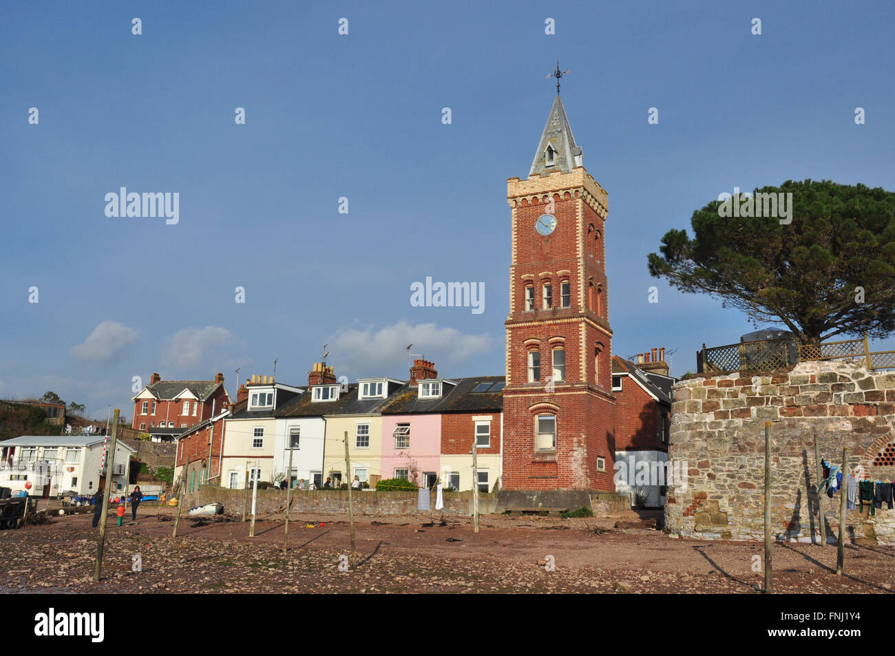 Sea Front Cottages and Peters Tower, Lympstone, Devon, England, UK ...