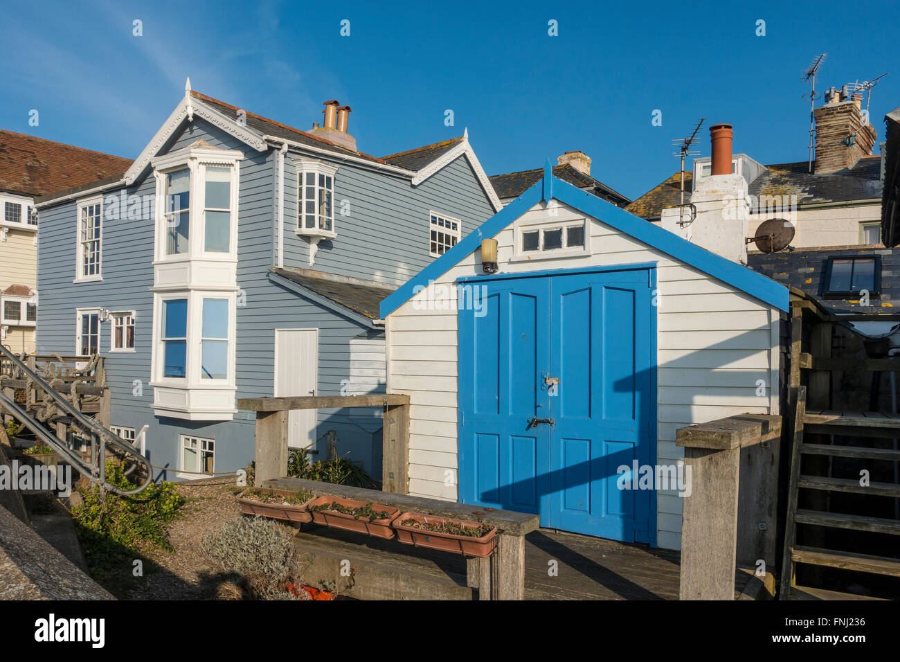 Seafront Beach Homes Whitstable Beach Whitstable Kent Stock Photo - Alamy