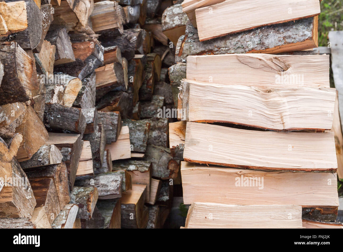 Dry logs stacked in a pile in the garden Stock Photo - Alamy