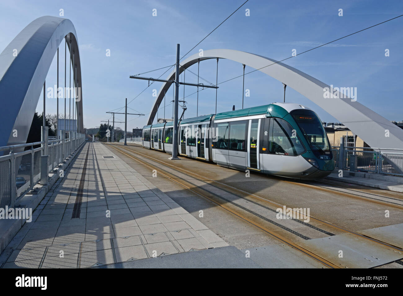Tram at Nottingham QMC Bridge Stock Photo - Alamy
