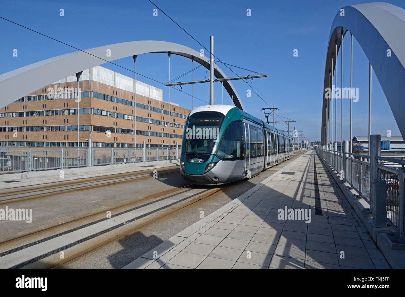 Tram at Nottingham QMC Bridge Stock Photo - Alamy