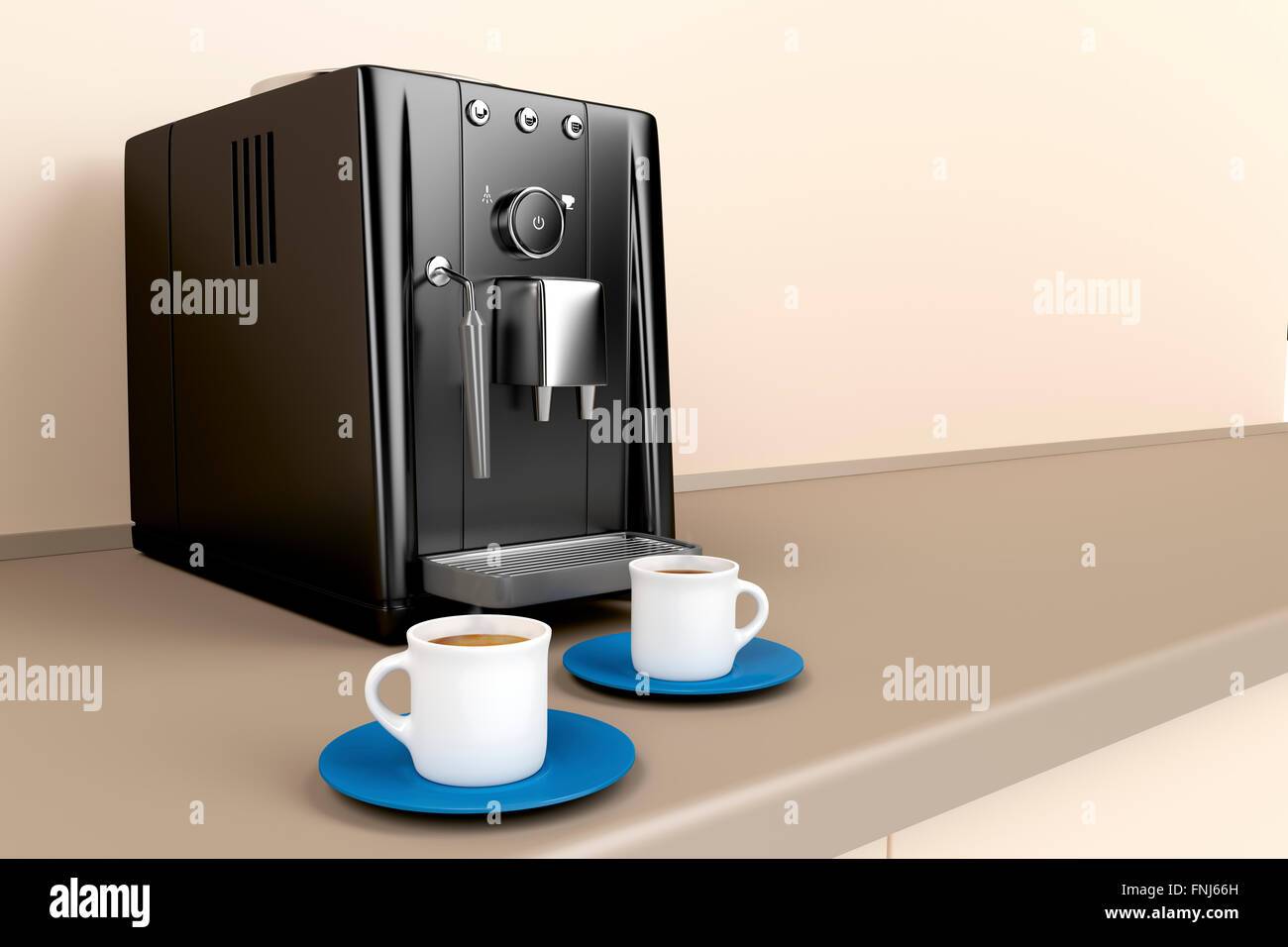 Automatic coffee machine and two espresso cups in the kitchen Stock ...