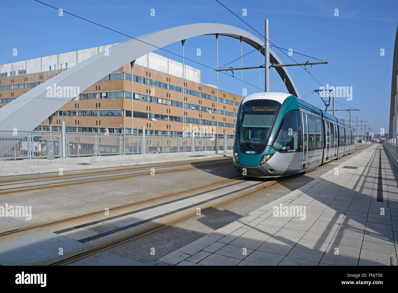 Tram at Nottingham QMC Bridge Stock Photo - Alamy