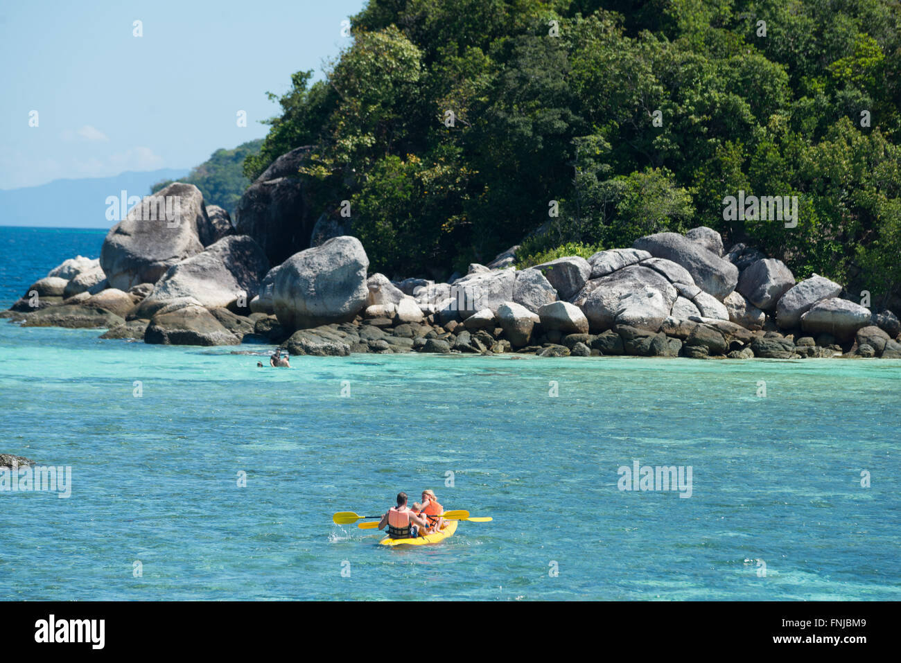 Family with two kids kayaking in Andaman sea, Koh Lipe, Thailand Stock ...