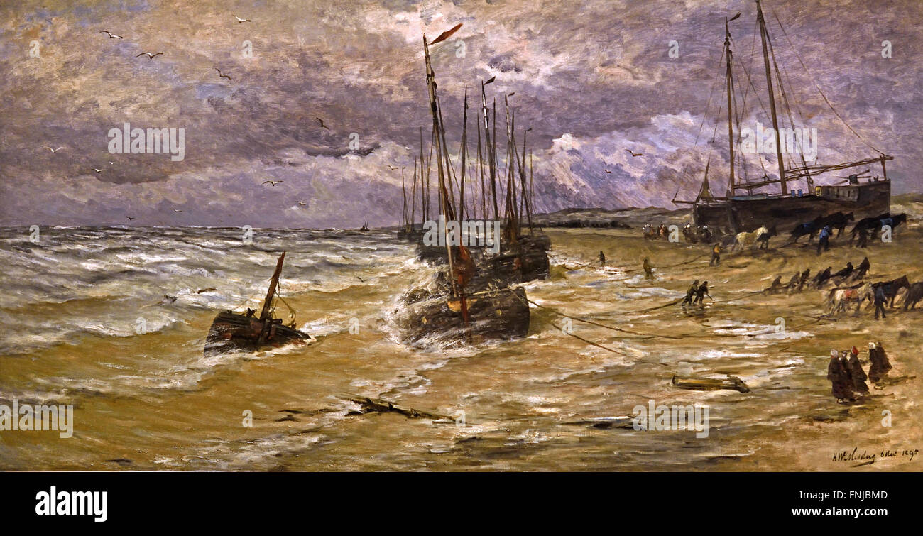 Beach with flat bottomed fishing boats 1895 Hendrick Willem Mesdag ...