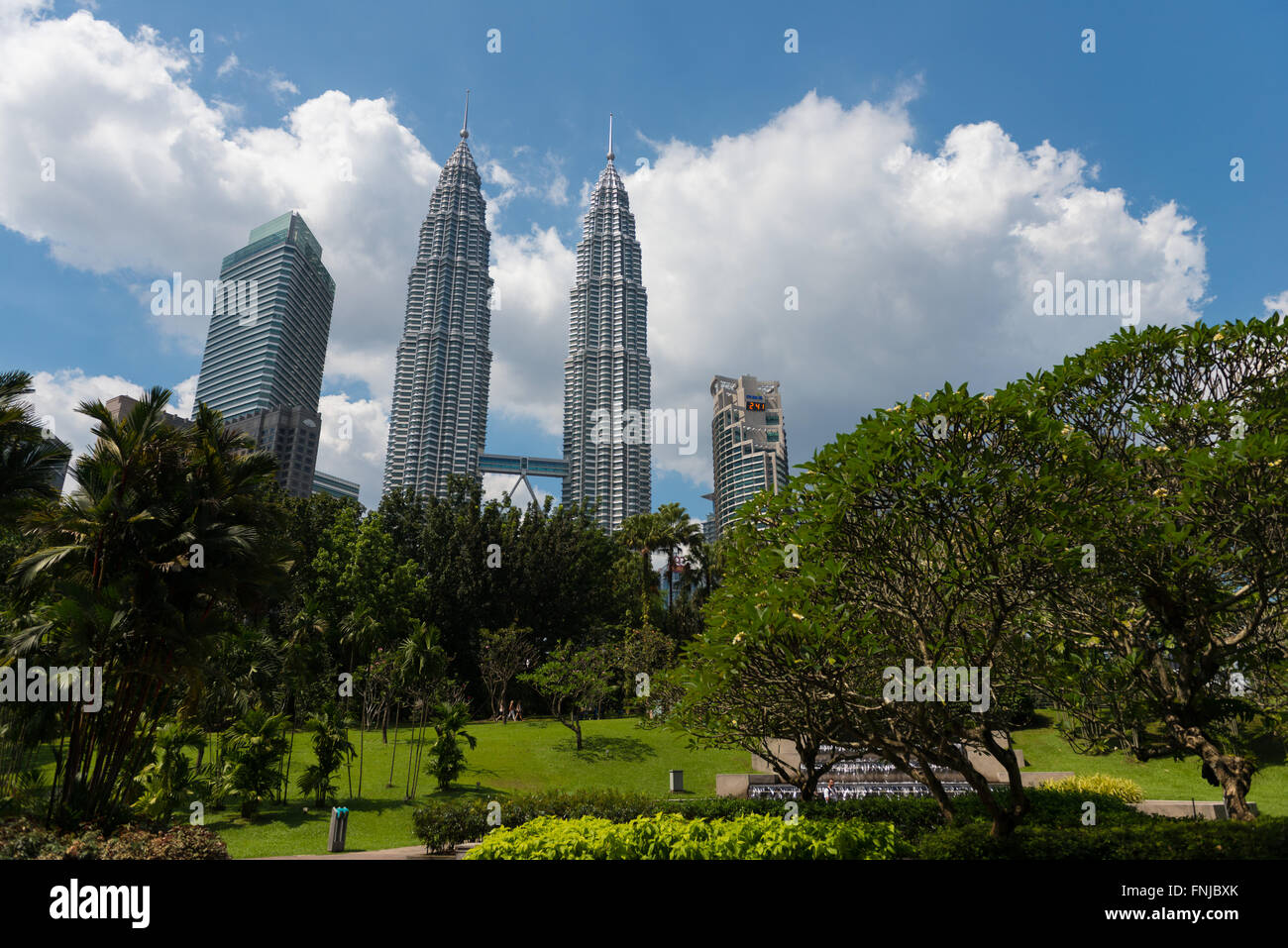 Petronas Twin Towers and city center park KLCC, Kuala Lumpur, Malaysia ...