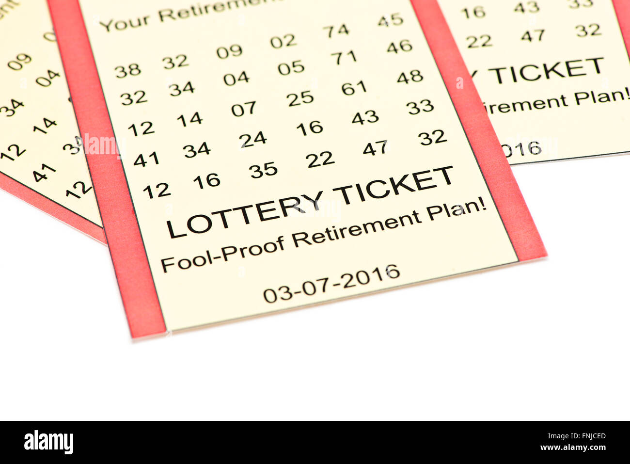 Lottery ticket retirement plan on white background Stock Photo - Alamy
