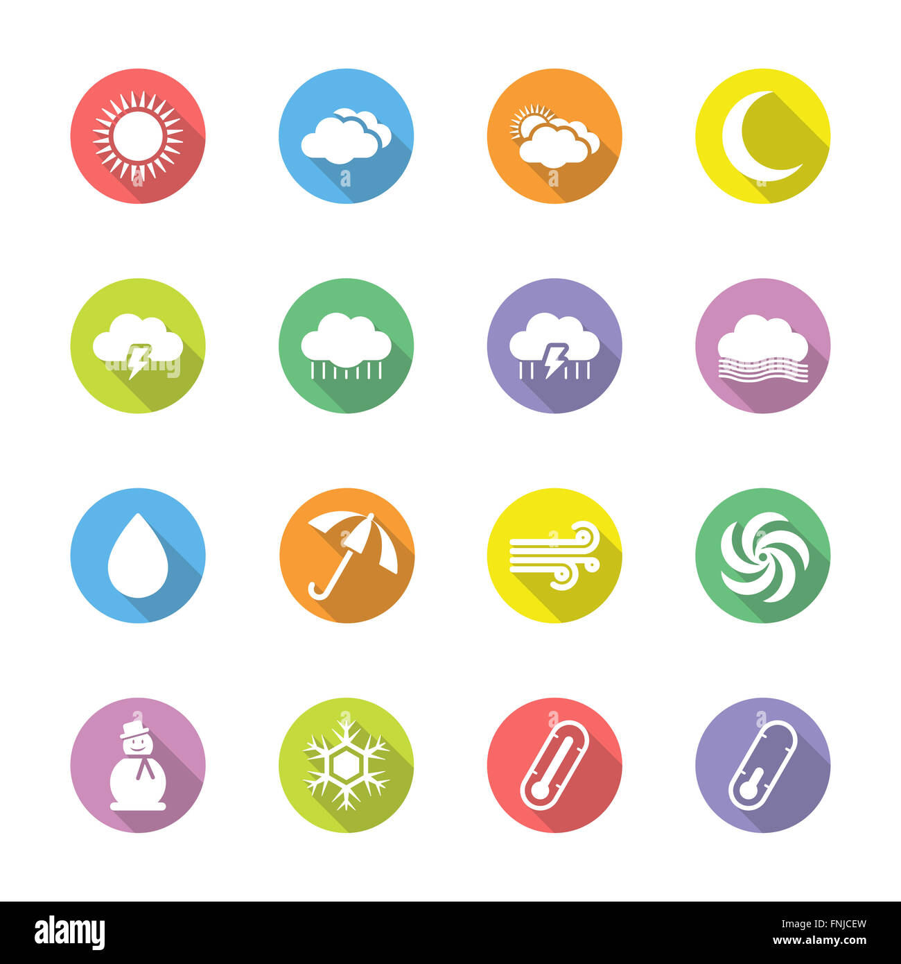 [JPEG] colorful flat weather icon set on circle with shadow for web, UI ...
