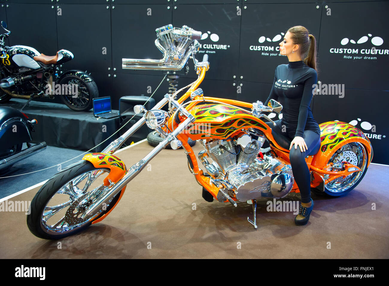 KIEV, UKRAINE - MARCH 13, 2016: Custom motorcycle with unidentified ...