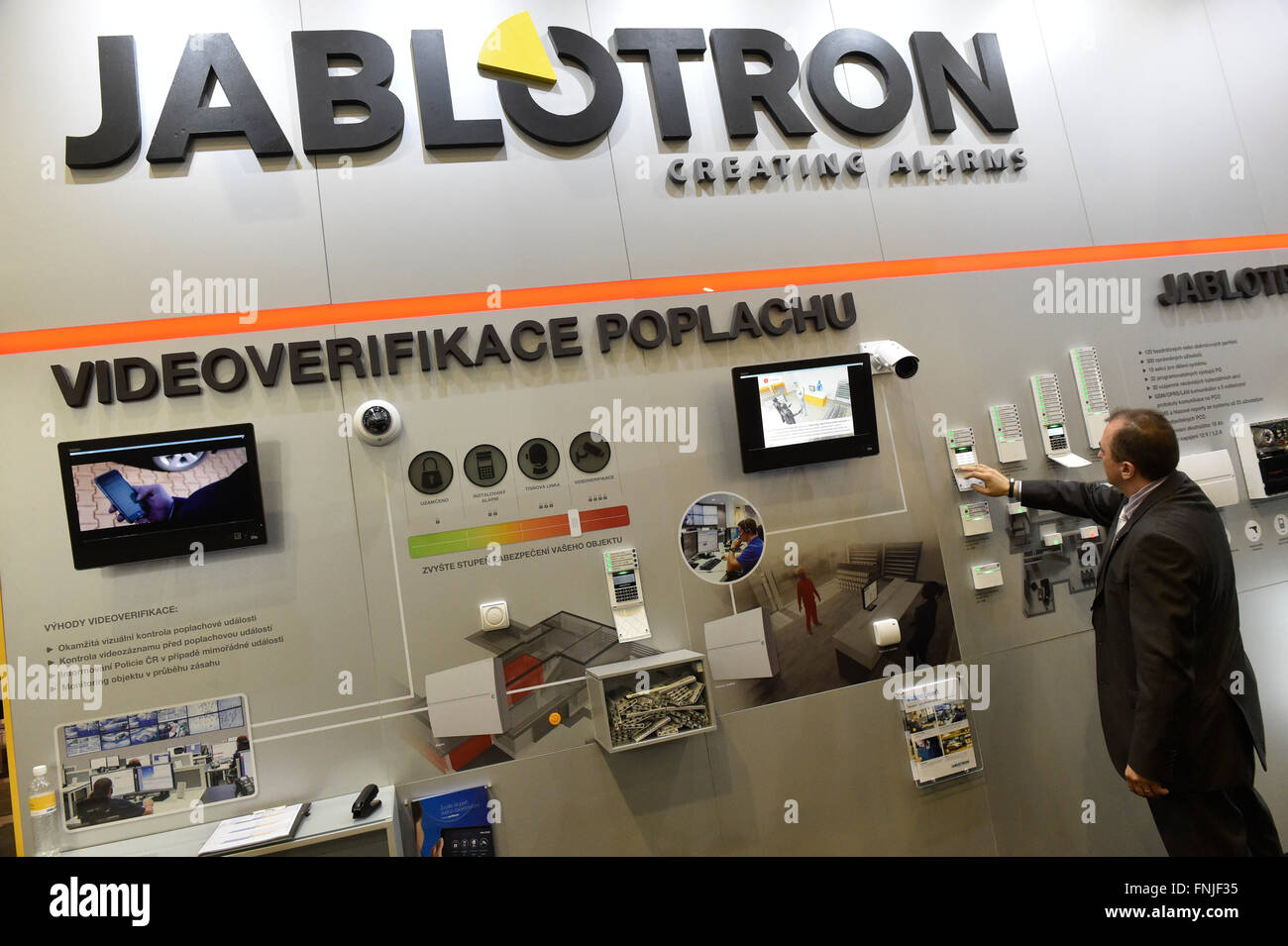 Brno, Czech Republic. 15th Mar, 2016. Jablotron, a group producing ...