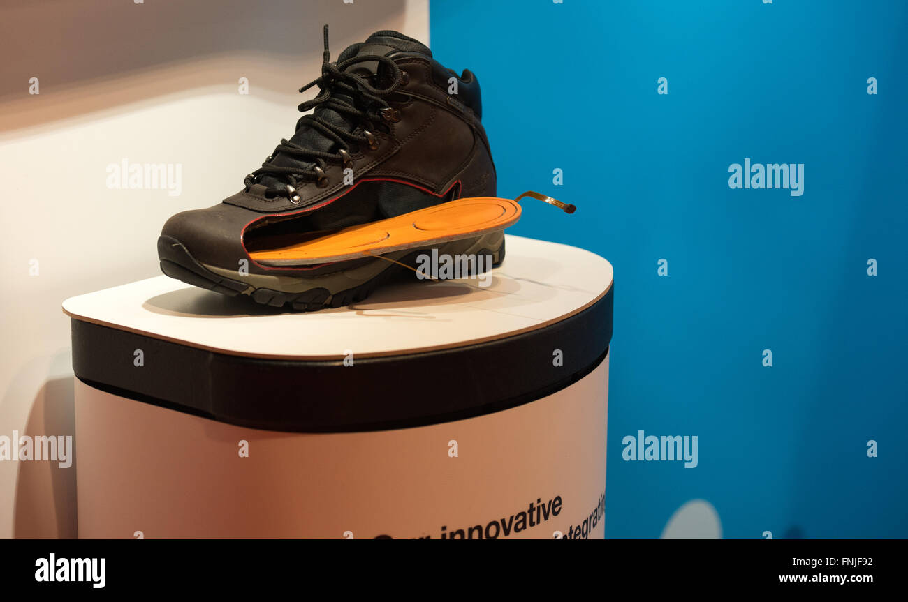 London, UK 15th March 2016, Wearable Technology Show, A smart shoe with ...