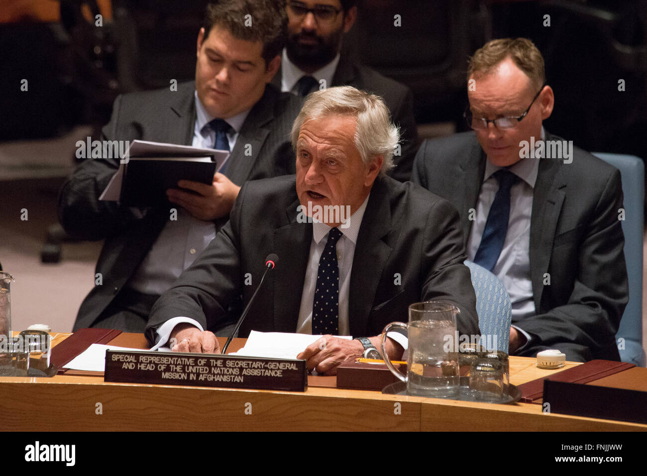 New York, United States. 15th Mar, 2016. Nicholas Haysom delivers his ...