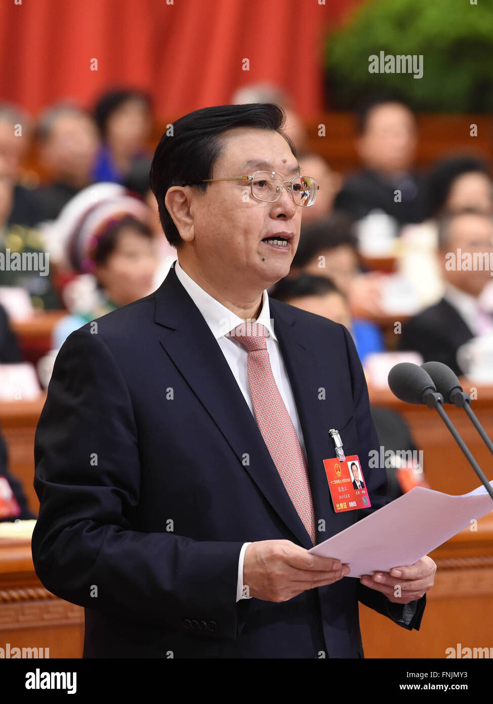 Beijing, China. 16th Mar, 2016. Zhang Dejiang, chairman of the Standing ...