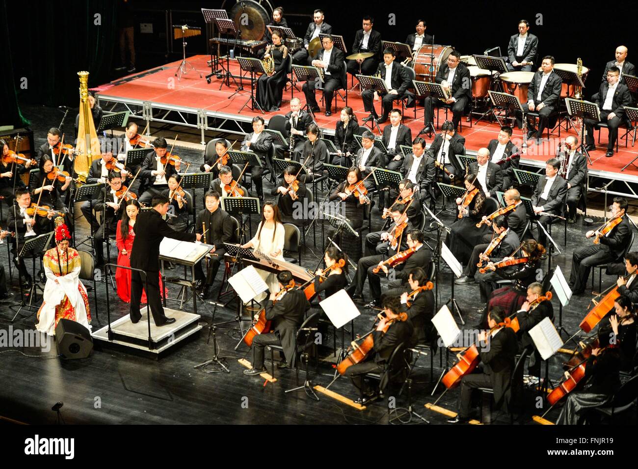 Tianjin, China. 15th Mar, 2016. Artists perform Peking Opera "Farewell ...