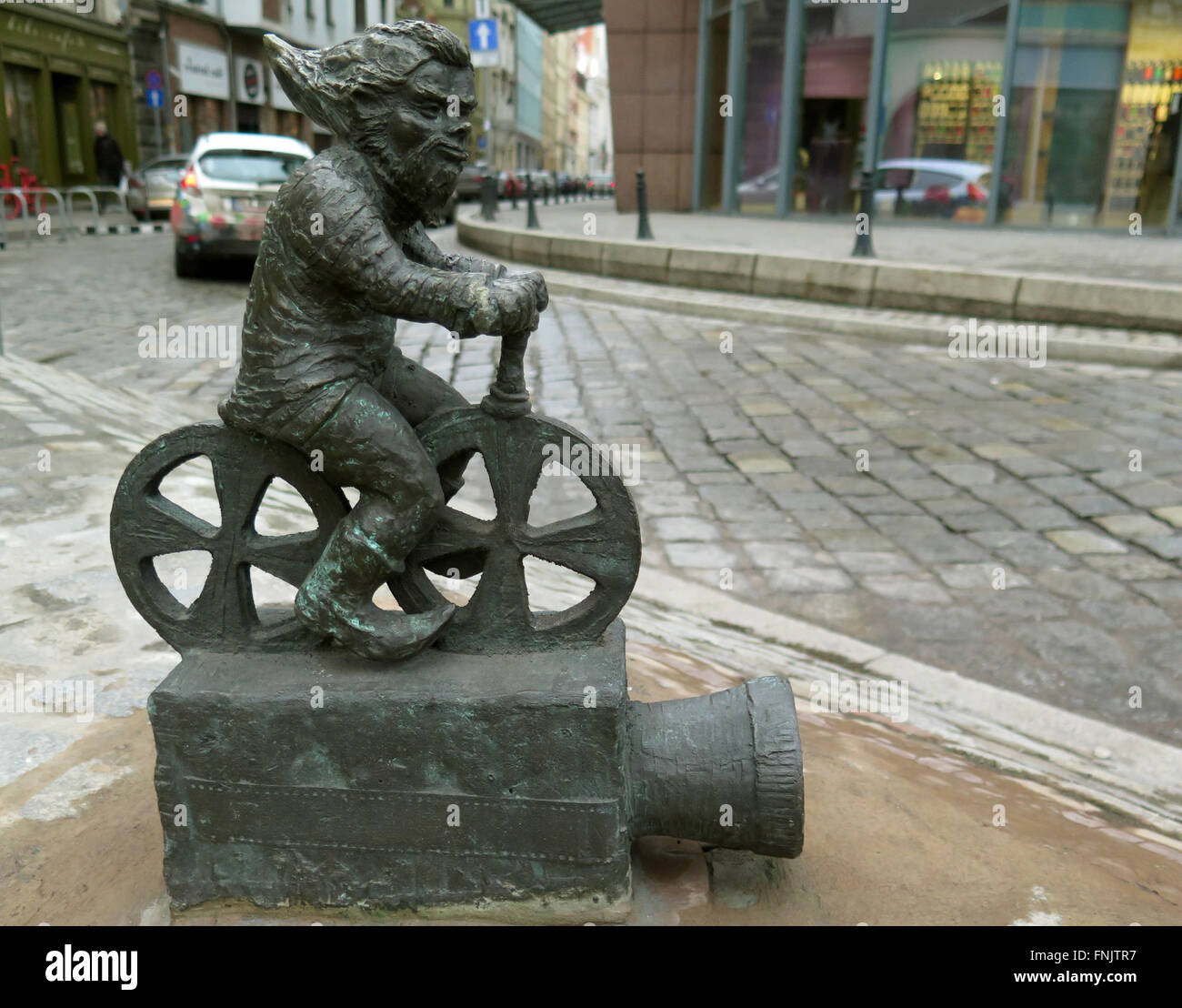 The dwarf 'Kinoman Mlodszy' pictured near a cinema in Wroclaw, Poland ...
