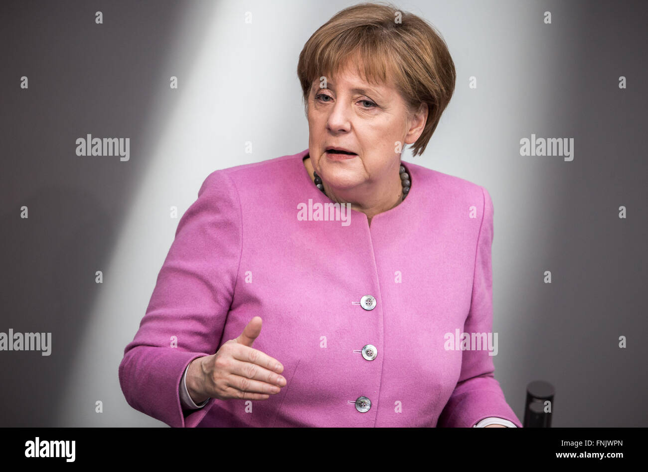 Berlin, Germany. 16th Mar, 2016. German Chancellor Angela Merkel speaks ...