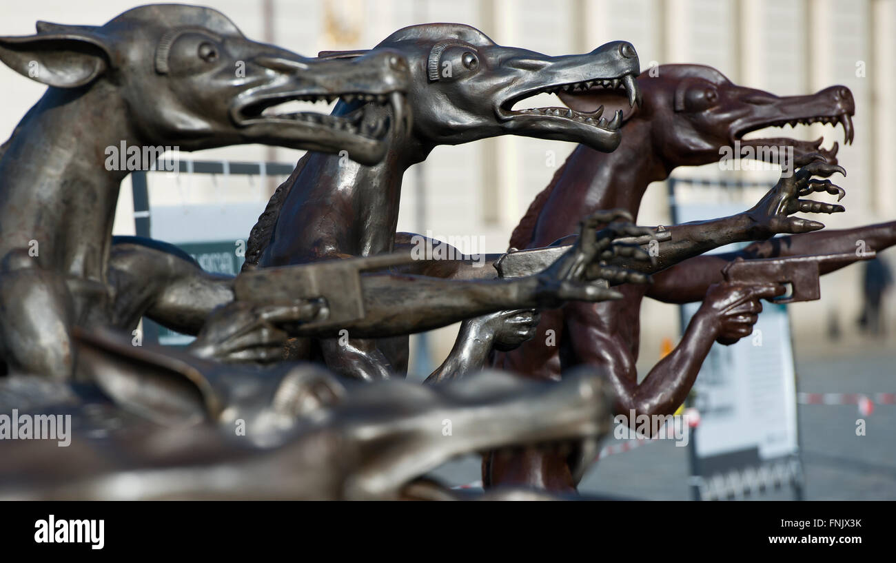 Dresden, Germany. 16th Mar, 2016. Wolf sculptures by artist Rainer ...