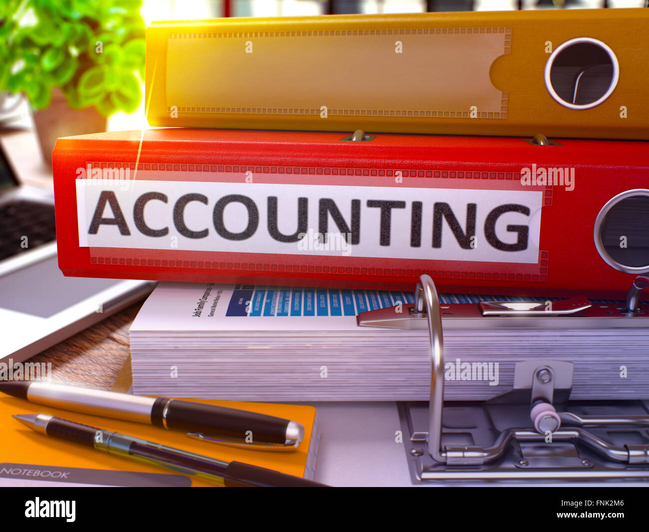 Accounting on Red Ring Binder. Blurred, Toned Image Stock Photo - Alamy